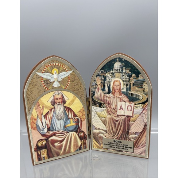 Art | Religious Wood Icon Diptych Holy Trinity Jesus Christ Christian ...